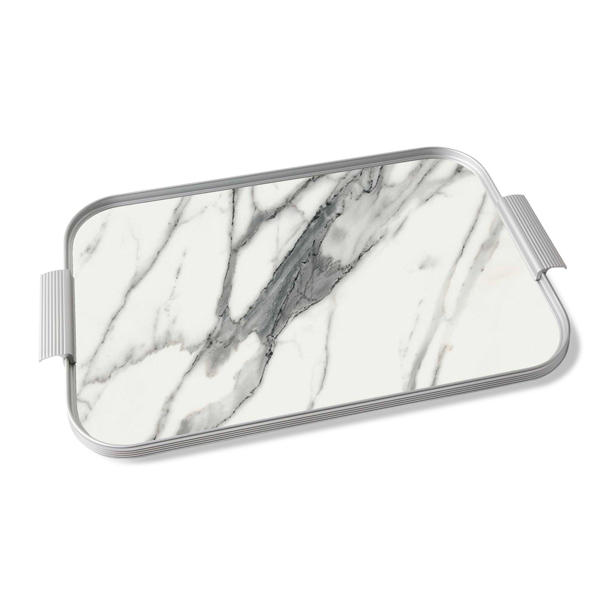 Ribbed Tray in White Marble and Silver - 16 Inch by Kaymet – The Conran ...